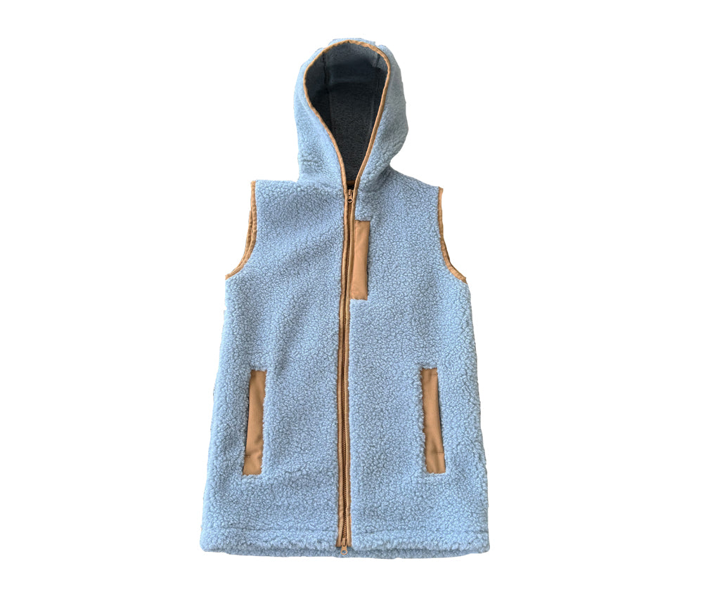 Alwero - Vest "APRES" Adult with hood, ICE BLUE, organic wool Ultra Li ...